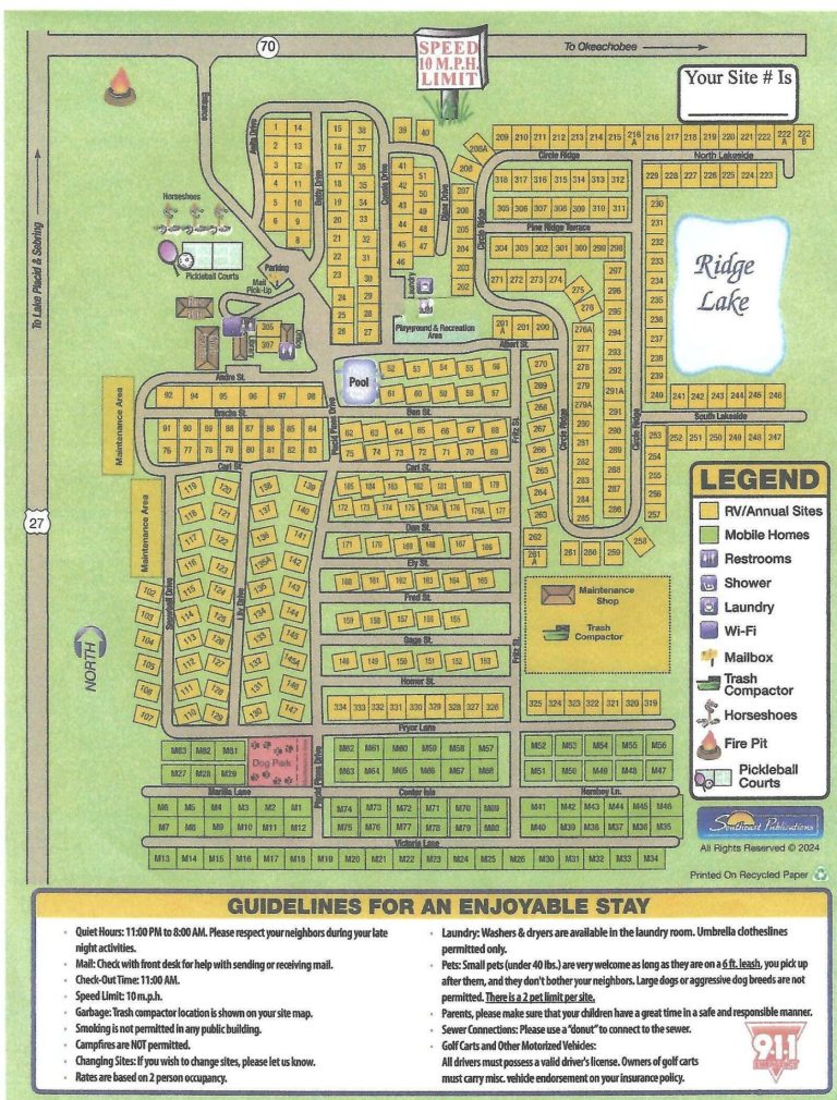 Resort Map of Sunshine MH & RV Resort in Lake Placid, Florida